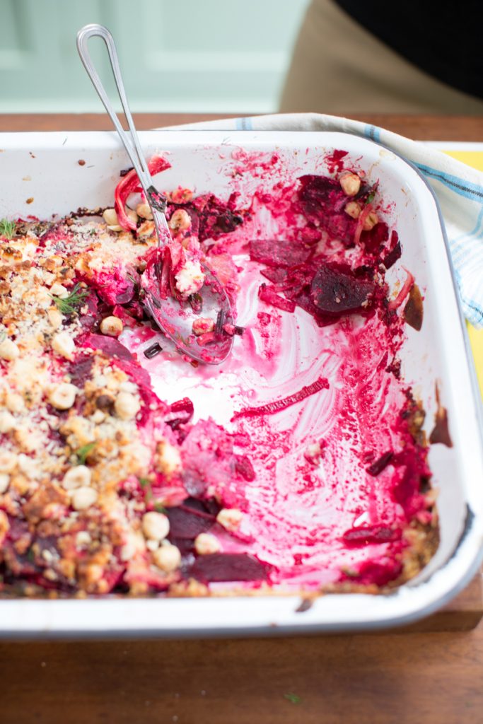 Recipe: Beetroot, leek and celeriac gratin by Rukmini Iyer